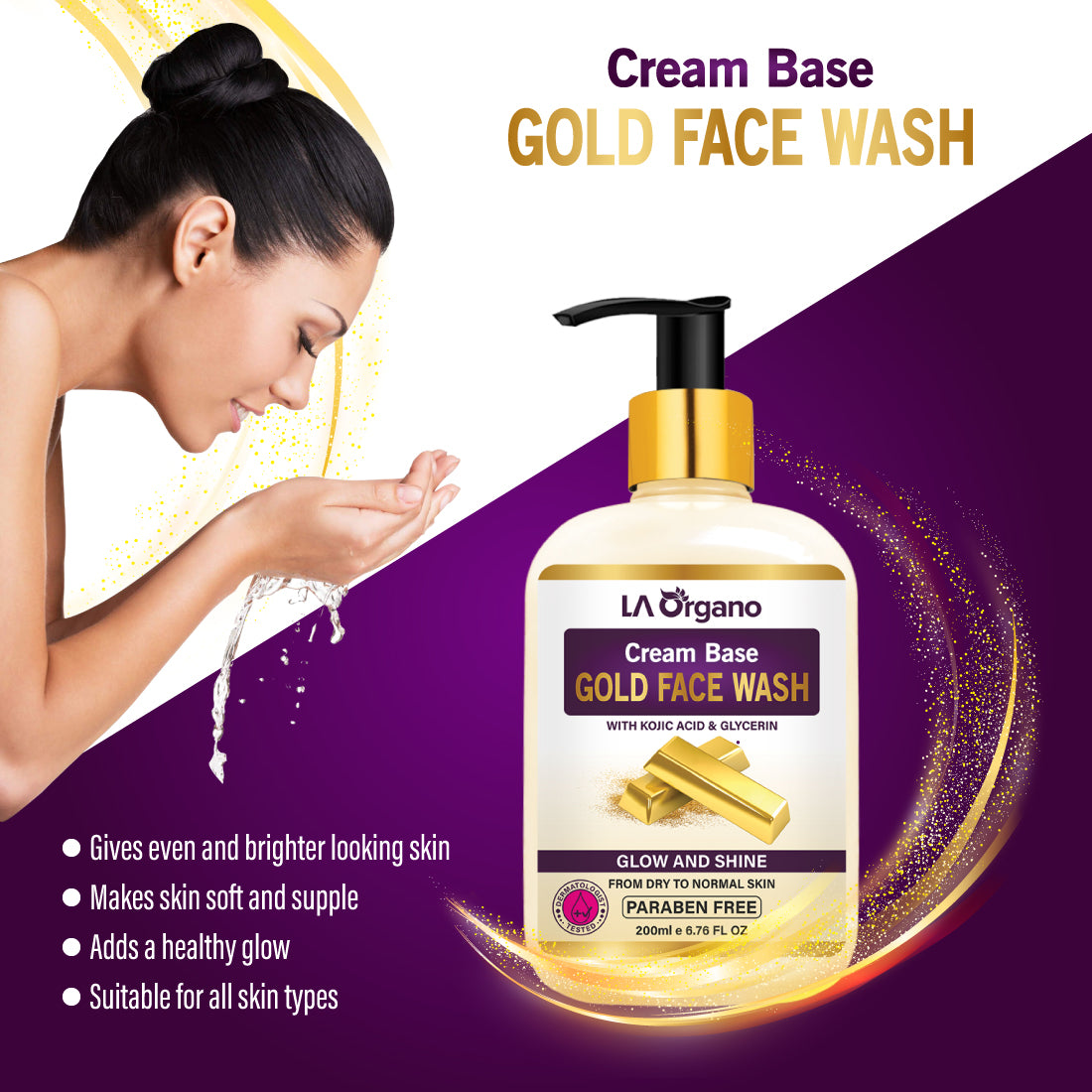 Cream Base Gold Face Wash For Dry to Normal Skin 200ml (Pack of 2) – LA ...